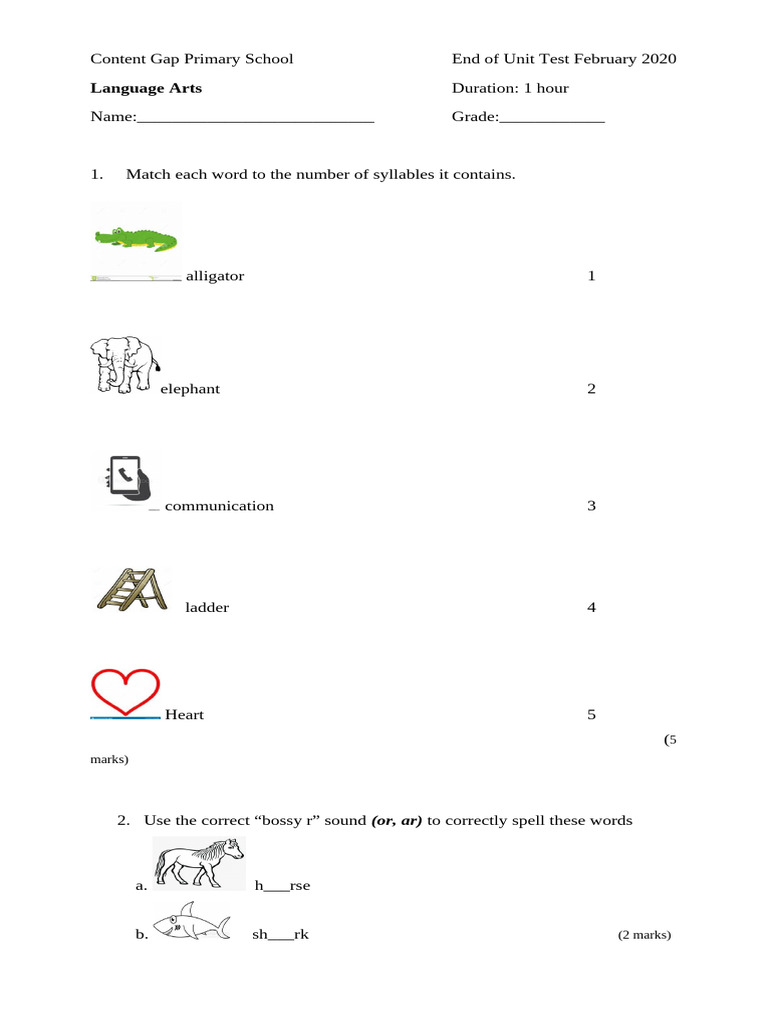 Primary School Language Arts Test | PDF | Languages | Foreign Language ...