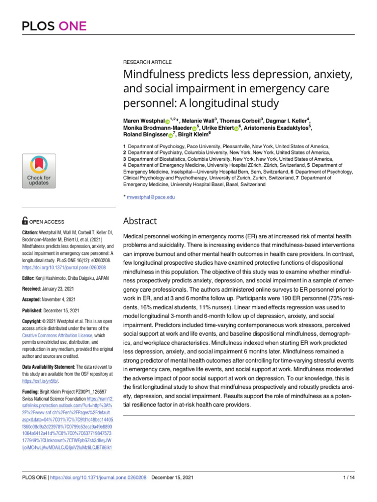 Westphal Et Al 2021 Mindfulness Predicts Less Depression | PDF | Major ...