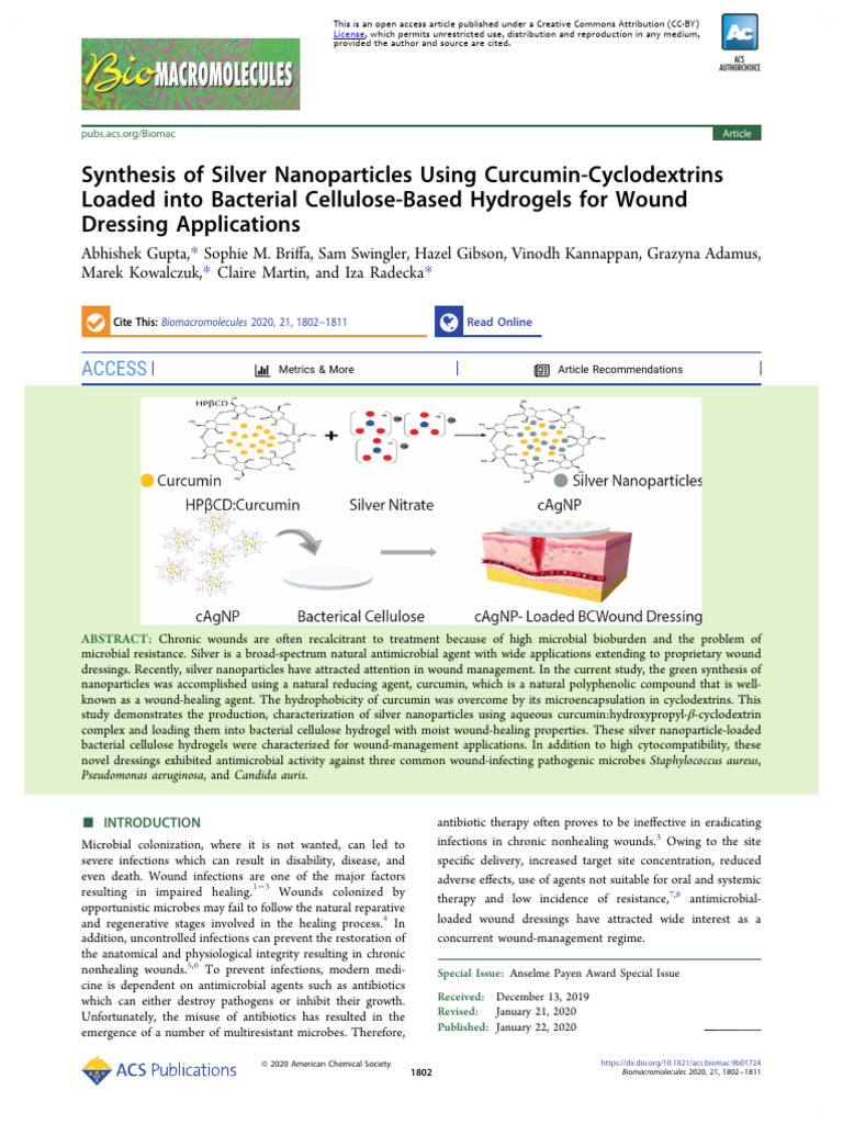 Gupta Et Al 2020 Synthesis of Silver Nanoparticles Using Curcumin Cyclodextrins Loaded Into ...