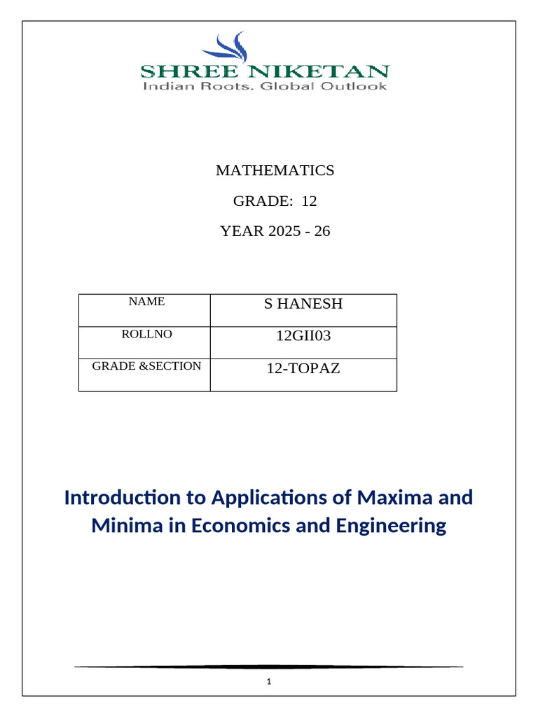 Maxima and Minima in Economics and Engineering | PDF | Calculus ...