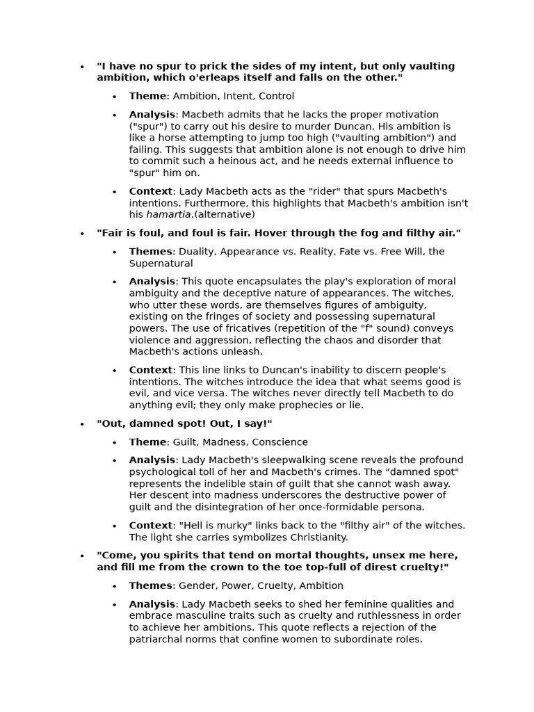 Key Quotes and Analysis from Macbeth | PDF | Macbeth