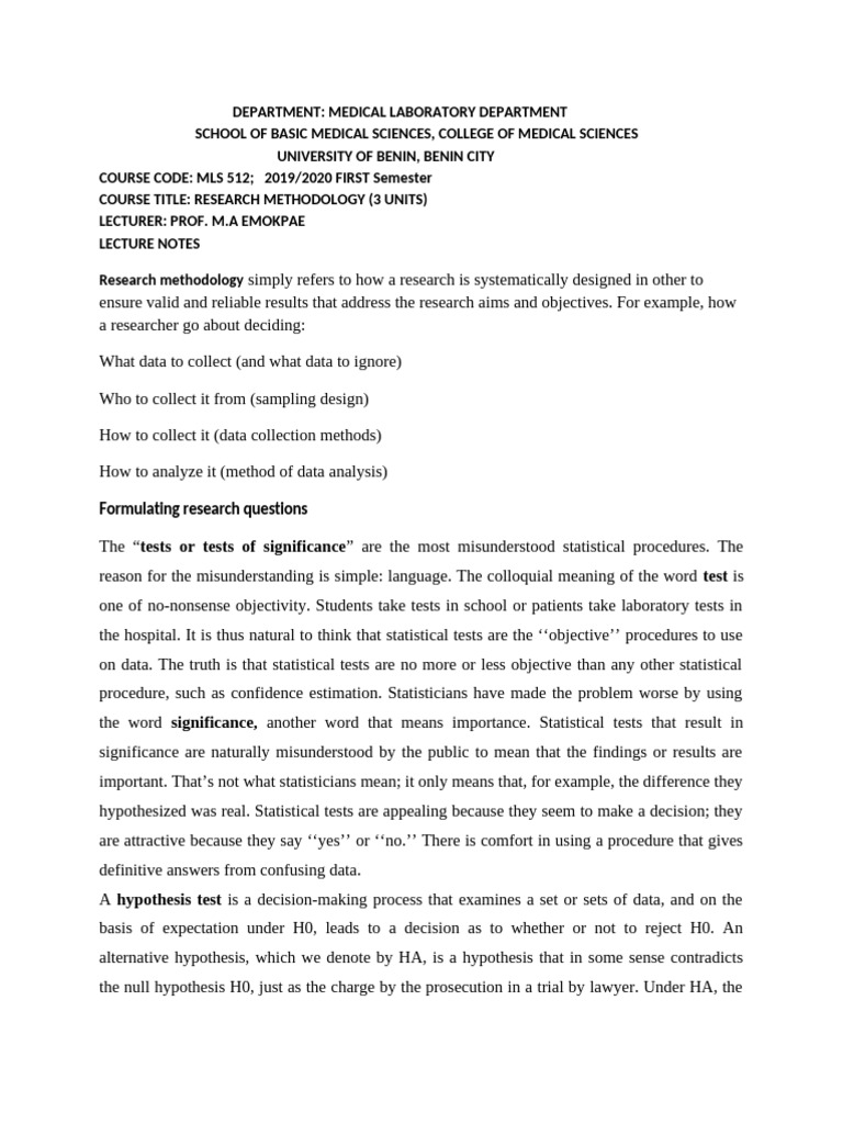 Research Methodology in Medical Sciences | PDF | Hypothesis | Statistics