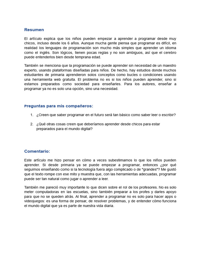 A Que Edad Empezar a Programar (1) | PDF