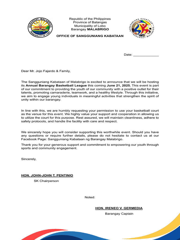 Request for Basketball Court Use | PDF