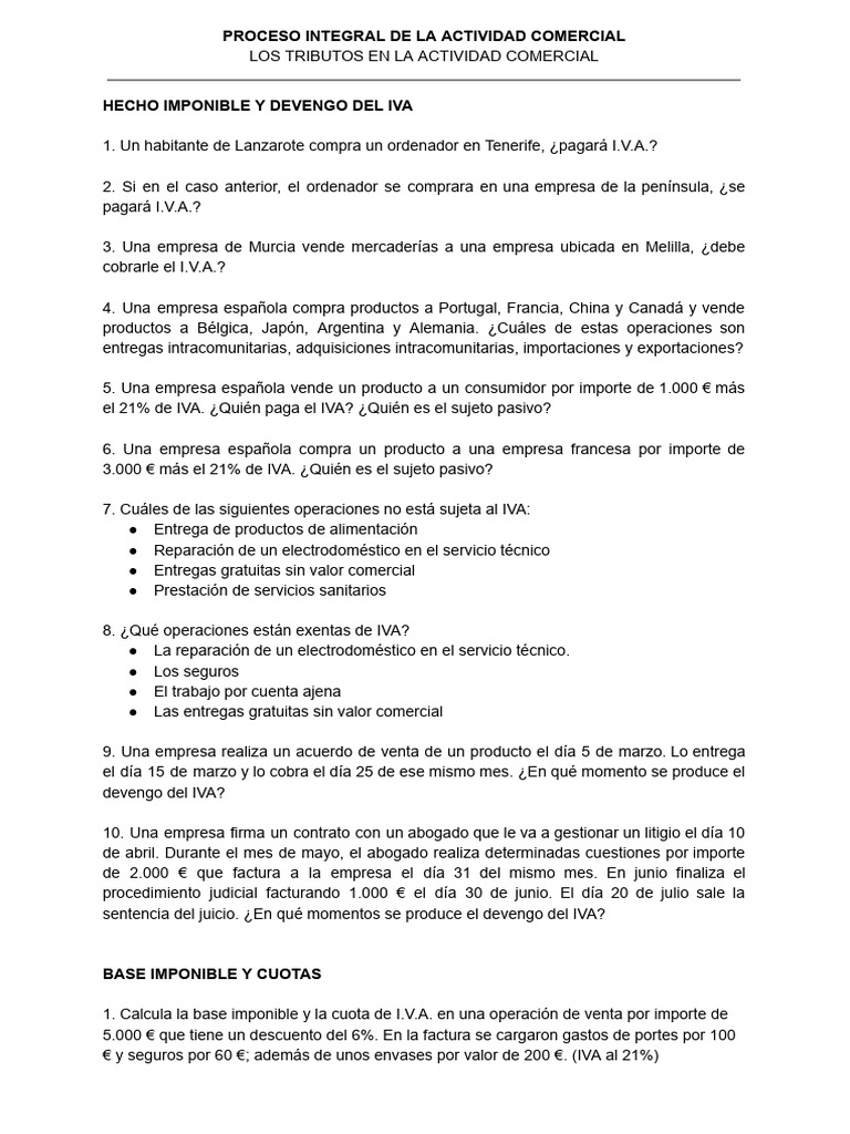 PIAC - UT2 - Ejercicios de IVA | PDF | Impuesto al valor agregado | Factura