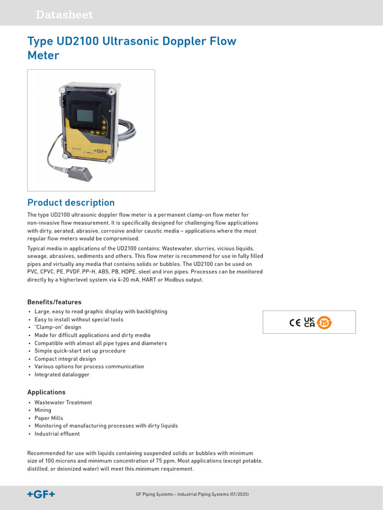 Gfps Datasheet Ud2100 Ultrasonic Flowmeter en | PDF | Flow Measurement ...