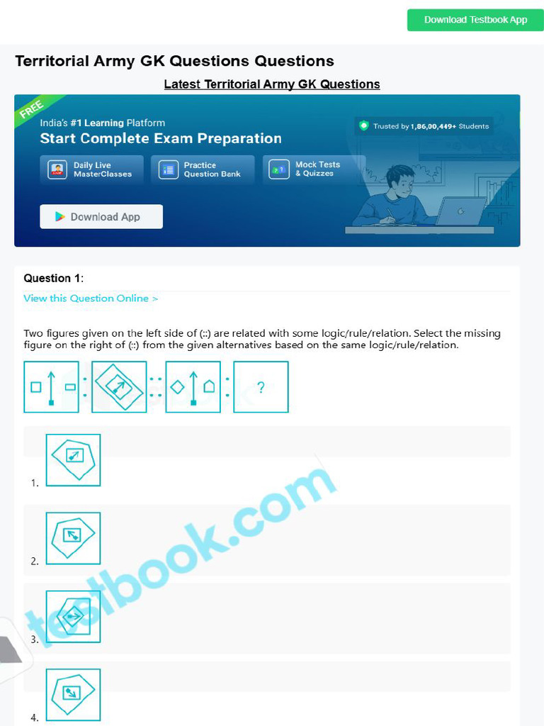 Territorial Army GK Questions 65290041461b6929eb0cdfed | PDF