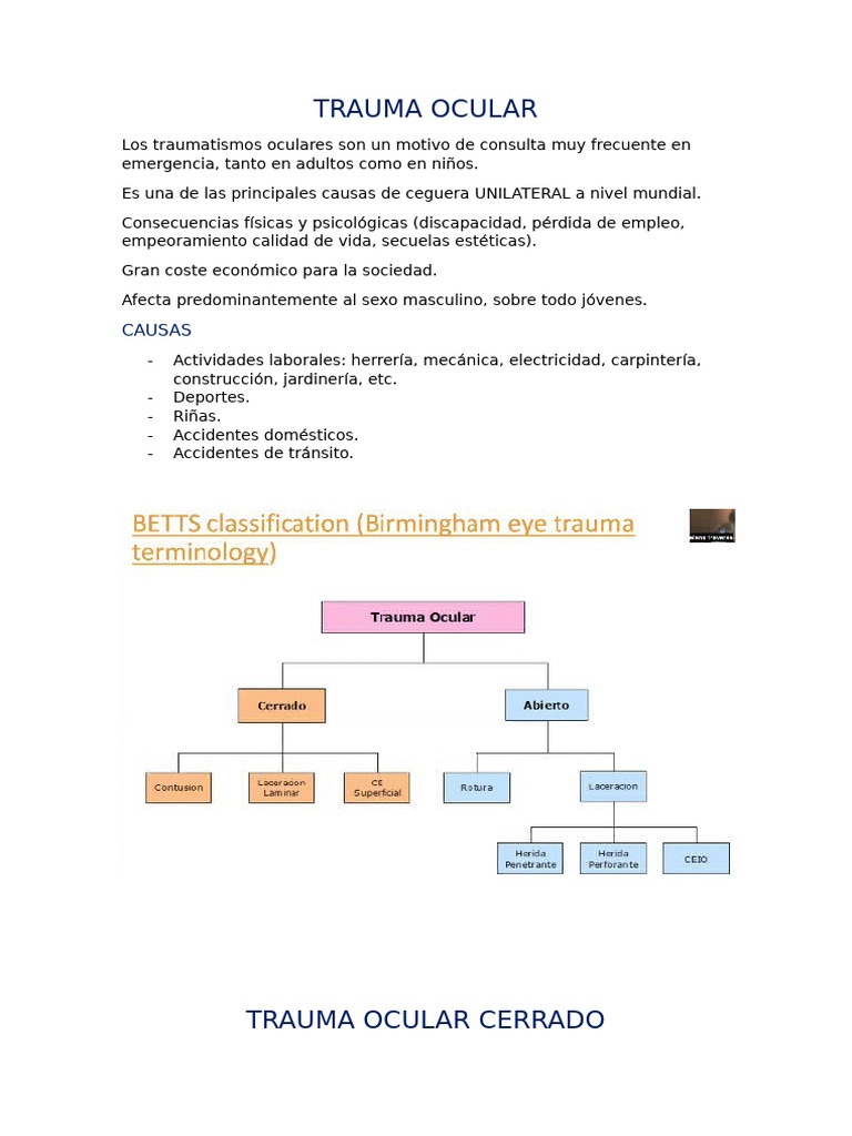 Trauma Ocular: Abierto y Cerrado | PDF | Medicina CLINICA | Emergencias ...