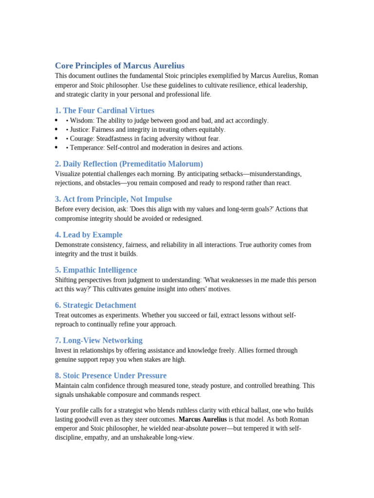 Marcus Aurelius Principles | PDF | Empathy | Stoicism
