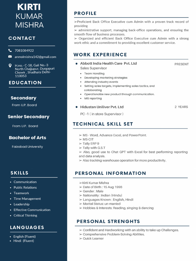 Kirti Kumar Mishra CV Resume | PDF