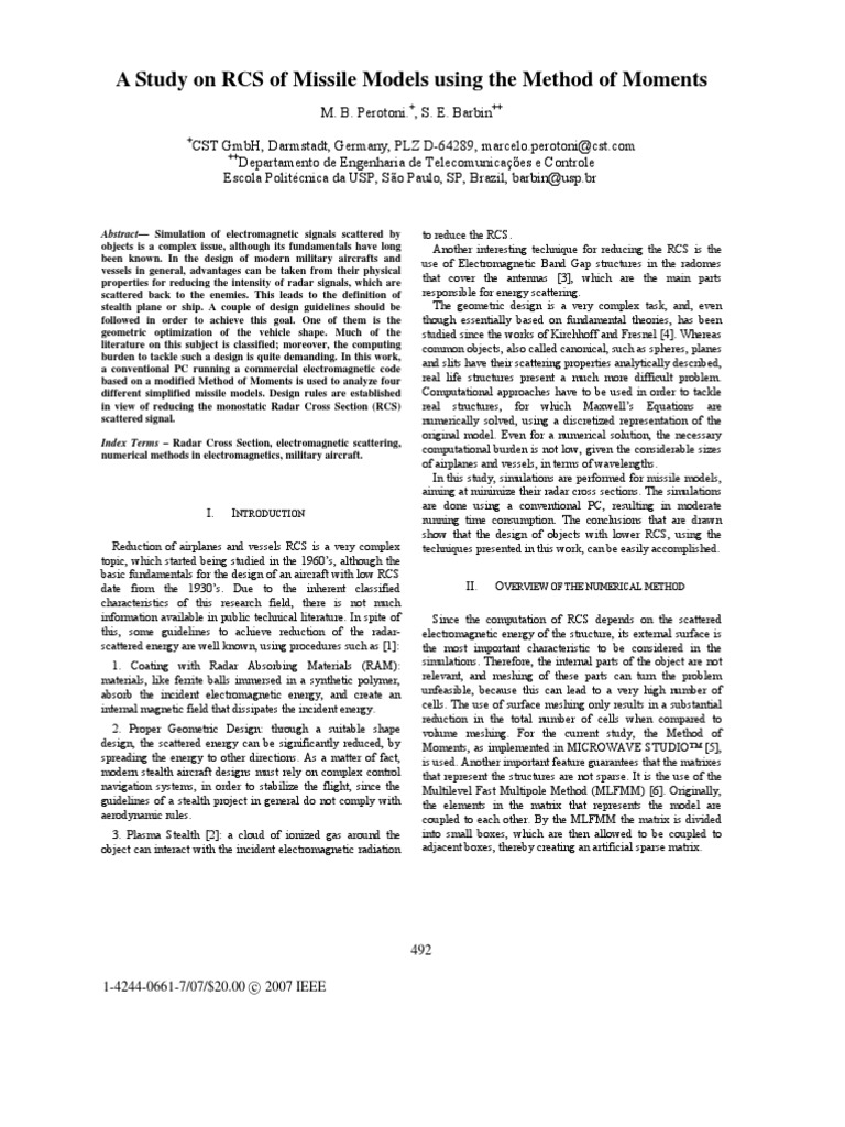 A Study On RCS of Missile Models Using The Method of Moments | PDF ...