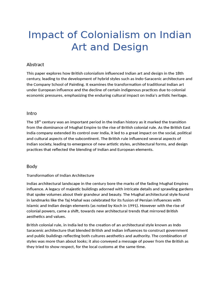 Colonialism's Impact on Indian Art | PDF | Paintings | Textiles