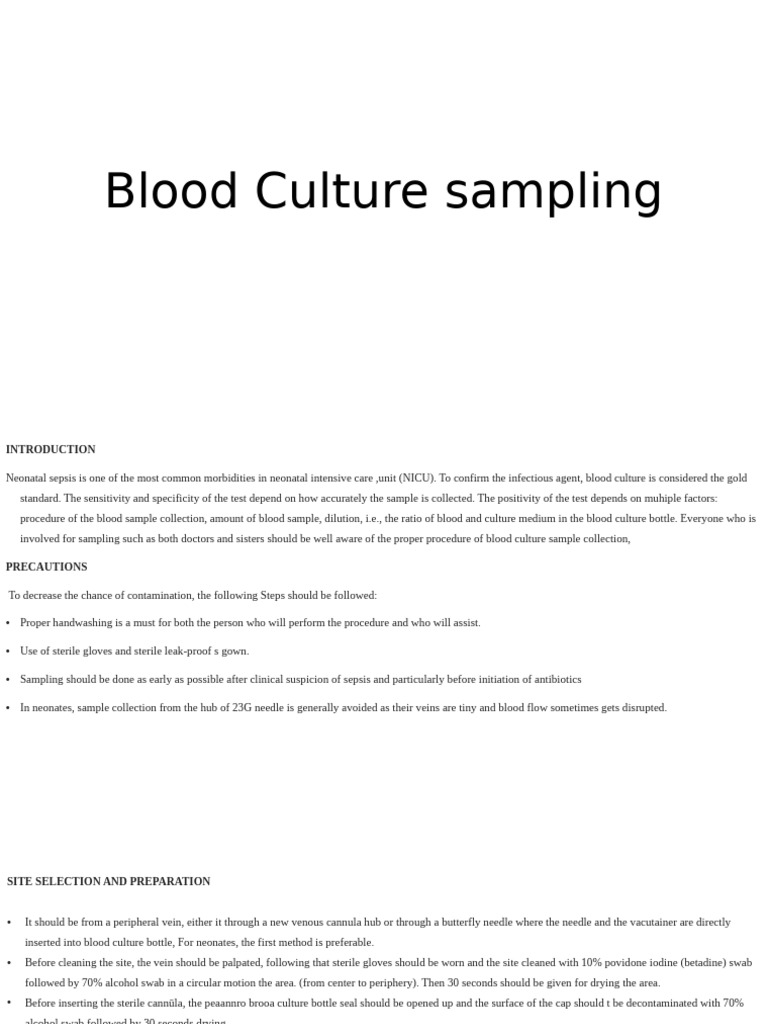 Blood Culture Sampling in Neonates | PDF | Medical Specialties ...