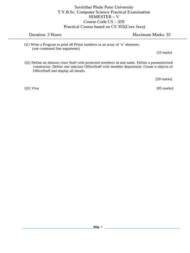 TY - Lab-III CS-359 Core JAVA Slip (Rev 2021-22) | PDF | Method (Computer Programming ...