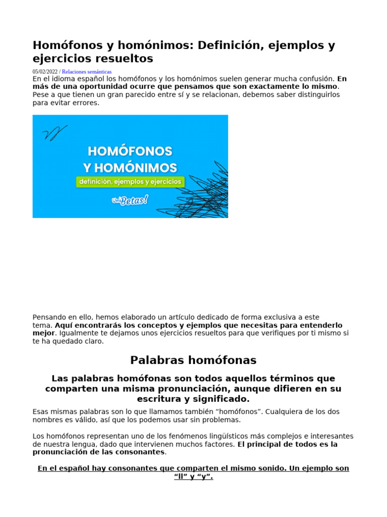 Homófonos y homónimos: Definición y ejemplos | PDF | Lingüística