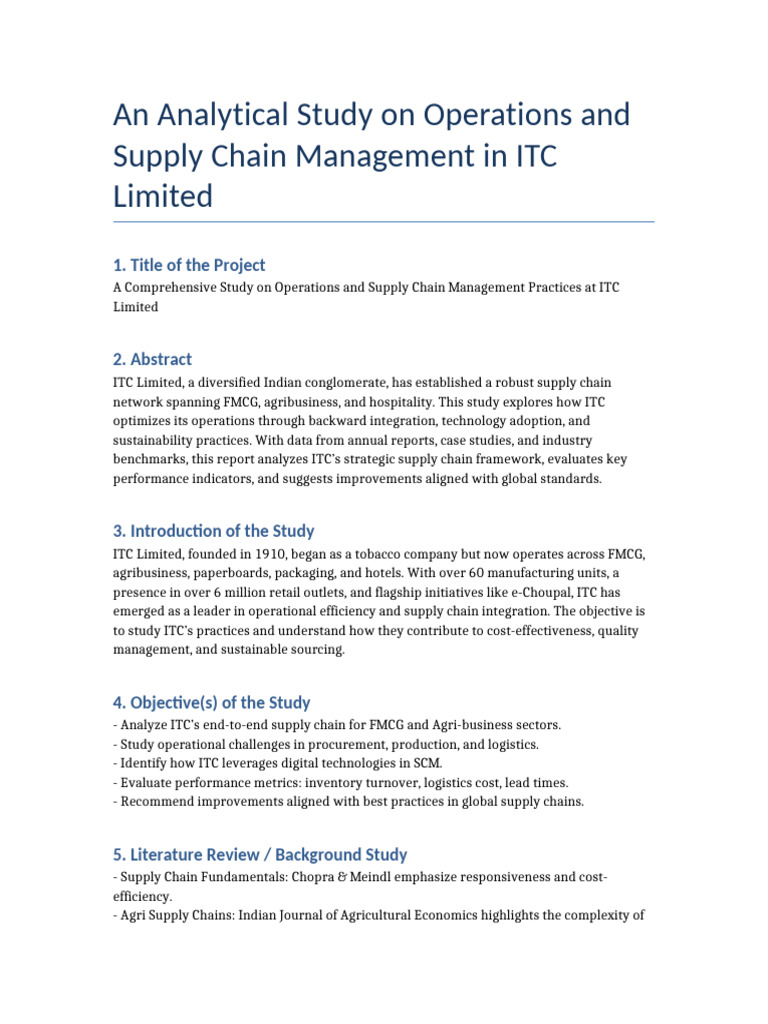 ITC Supply Chain Management Analysis | PDF | Supply Chain | Supply ...
