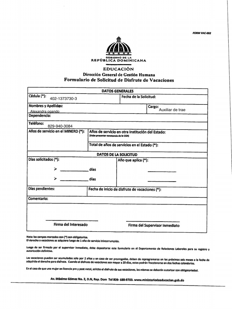 Formularios Vacaciones | PDF