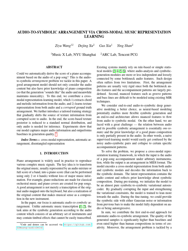 Audio-To-Symbolic Arrangement Via Cross-Modal Music Representation Learning | PDF | Data ...