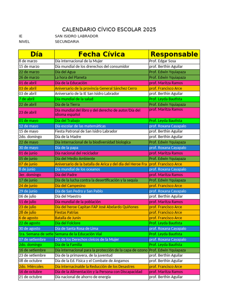 Calendario Cívico Escolar 2025 | PDF | Observancias