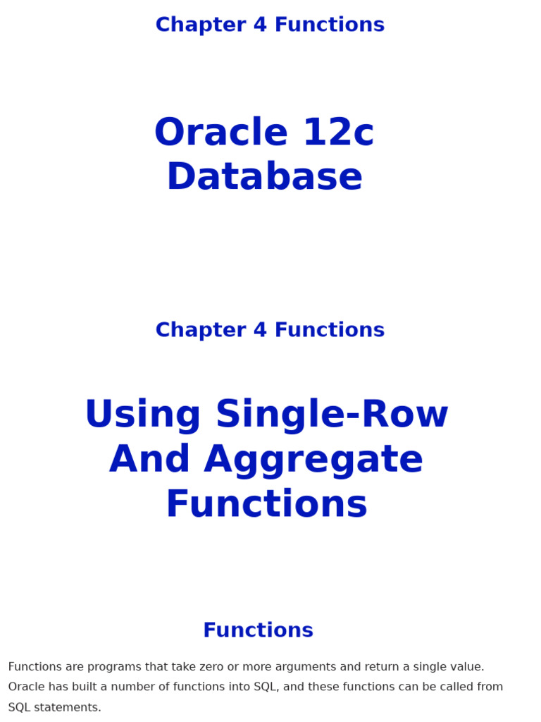 Oracle 12c Chapter 4 | PDF | Parameter (Computer Programming) | Computing