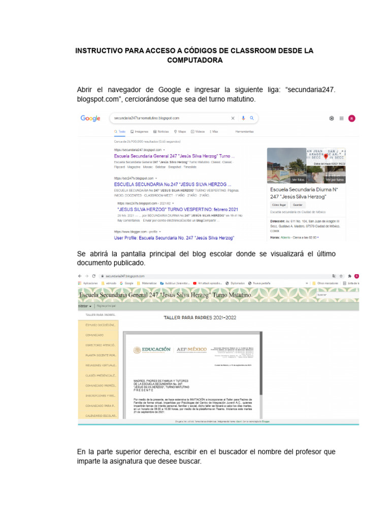 Instructivo para Acceso de Codigos de Classroom | PDF