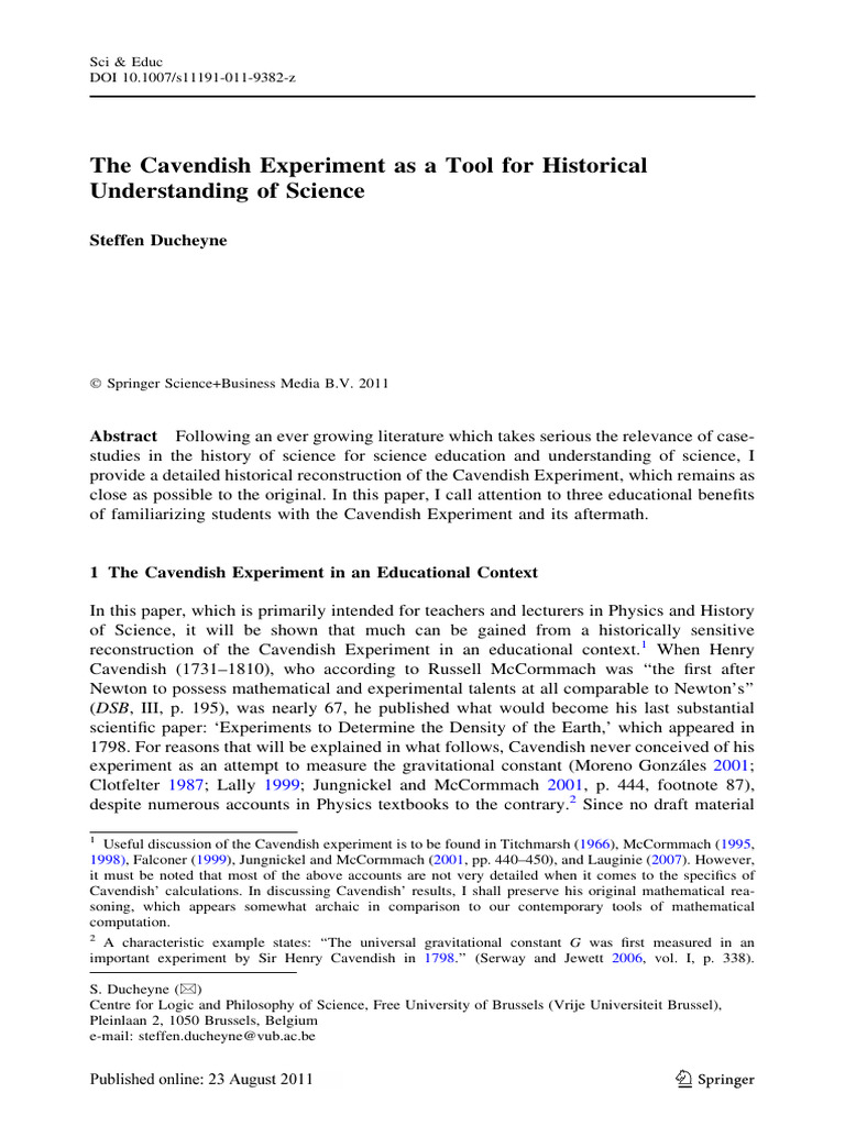 The Cavendish Experiment As A Tool For H | PDF | Newton's Law Of Universal Gravitation | Gravity