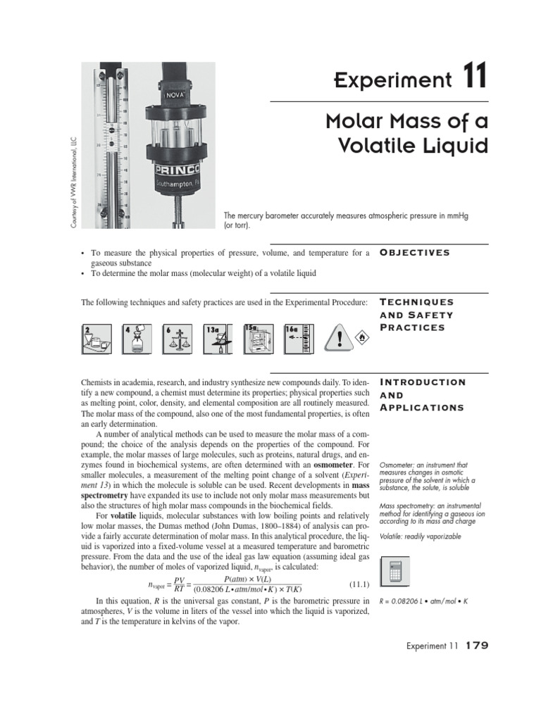 Molar Mass of A Volatile Liquid | PDF | Gases | Mole (Unit)
