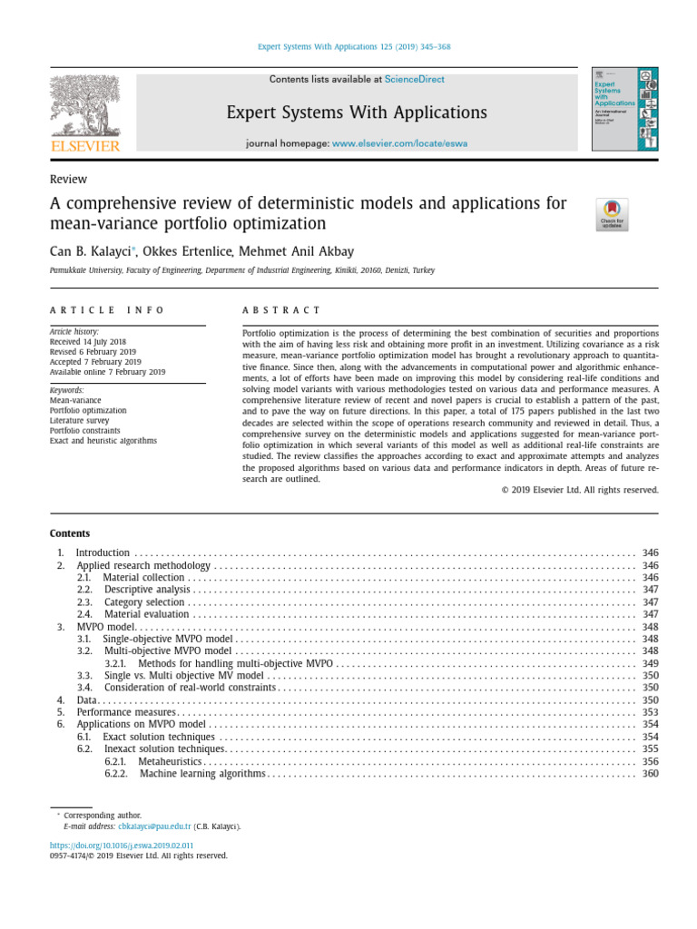 Mean-Variance Portfolio Optimization Review | PDF | Mathematical ...