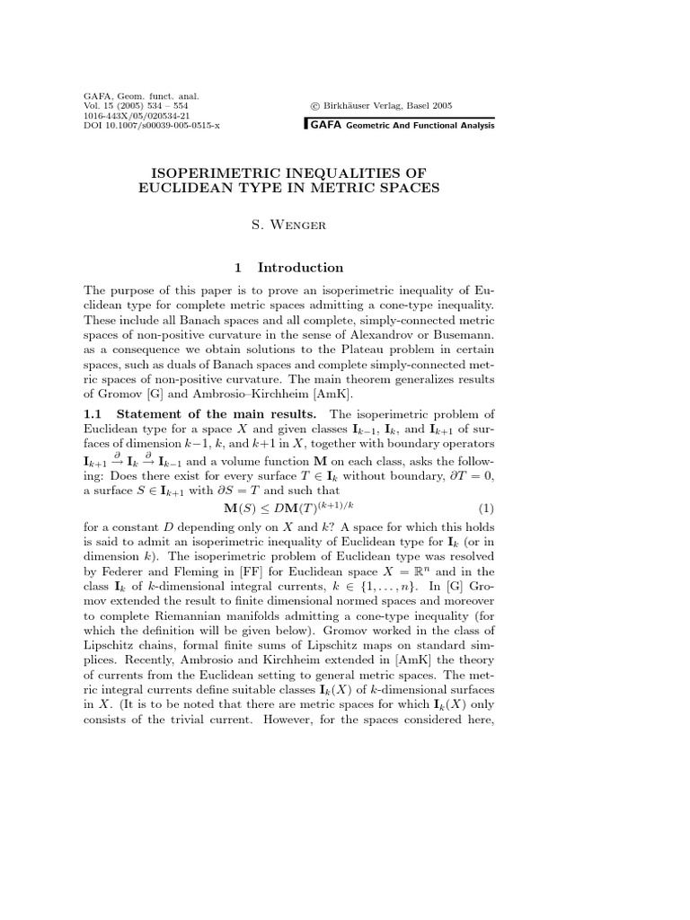 Wenger - Proof of Isoperimetric Inequality | PDF | Mathematical Physics | Space