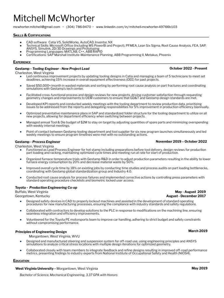 Mitchell McWhorter Resume PDF | PDF