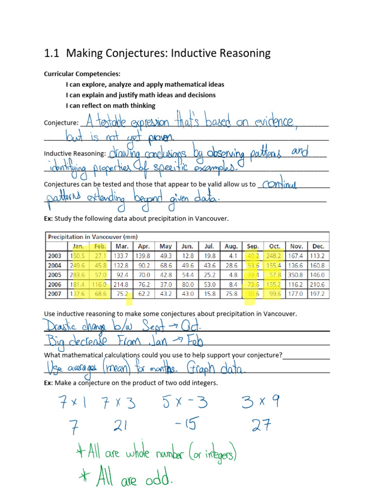 1.1 Making Conjectures FILLED SH | PDF