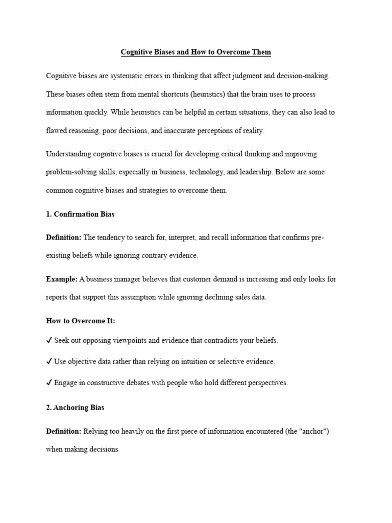 Cognitive Biases and How To Overcome Them | PDF | Heuristic | Decision ...