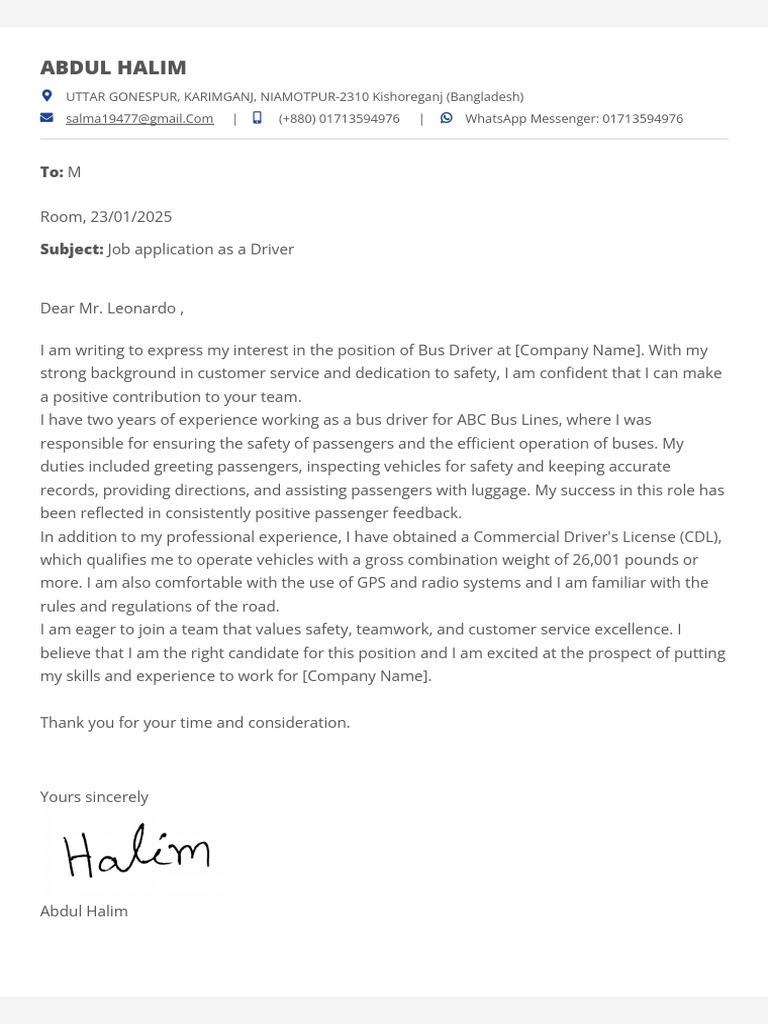 Cover Letter Abdul Halim | PDF