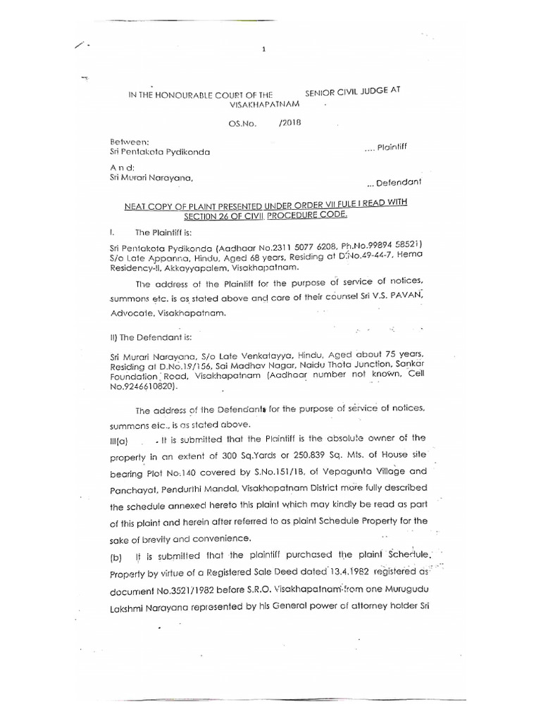 Simhachalam Plaint | PDF