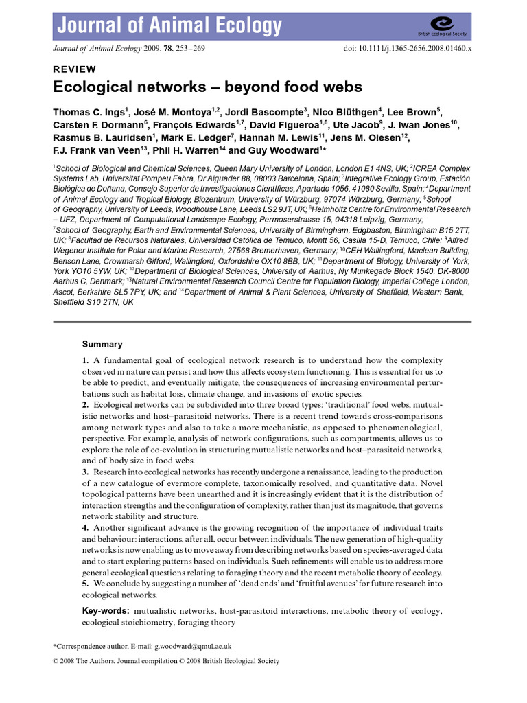 Ecological Networks Beyond Food Webs | PDF | Food Web | Ecology