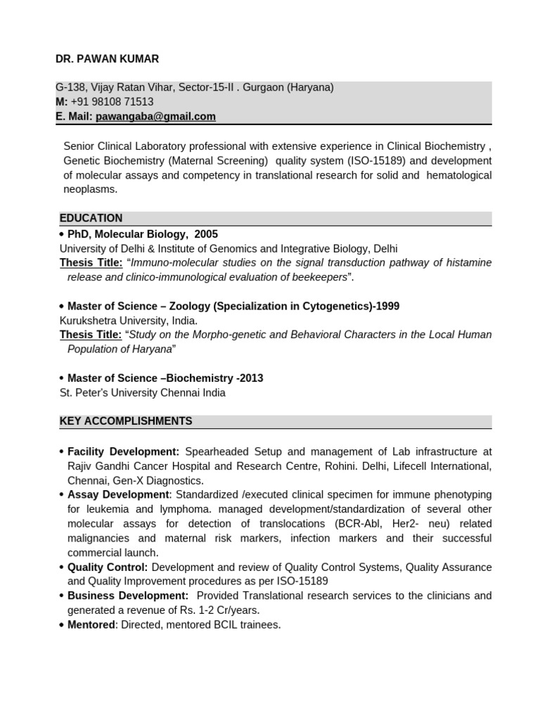 DR - Pawan's Resume-1 | PDF | Allergy | Biomarker