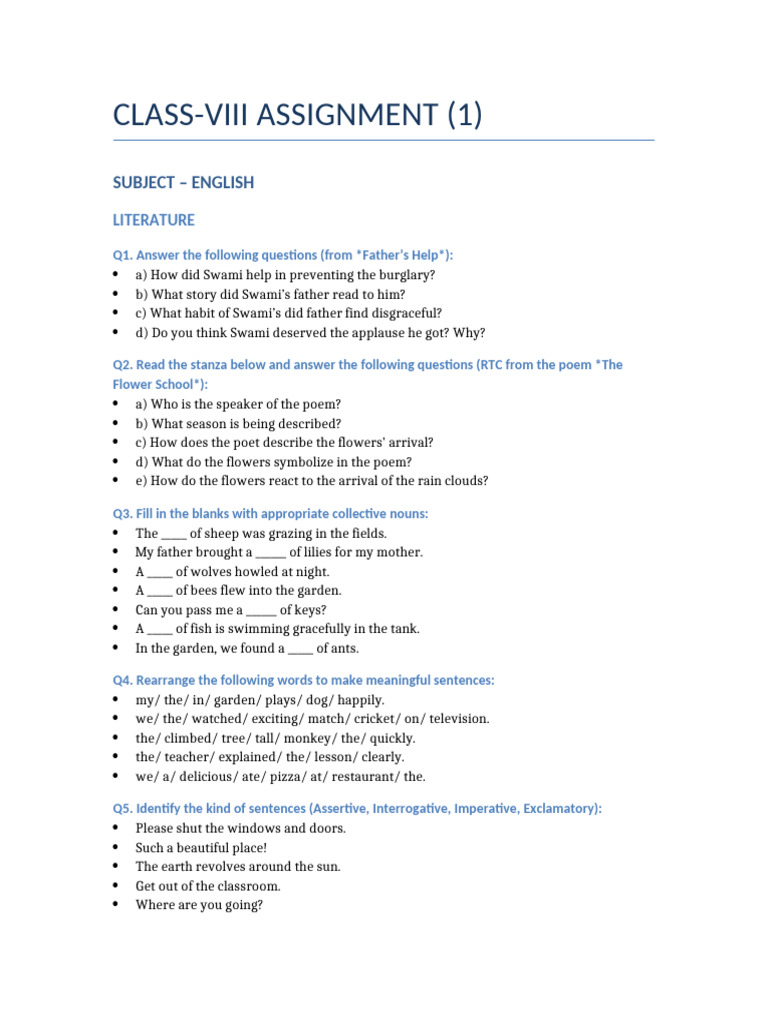 Class-Viii Assignment Reordered Swapped | PDF
