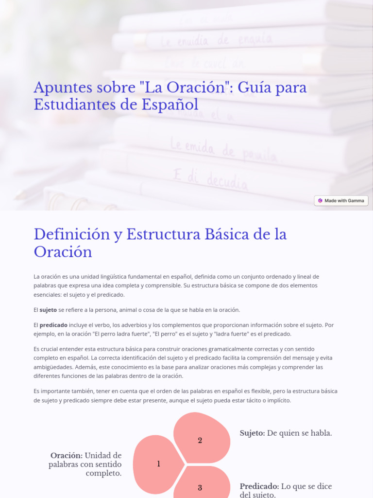 Apuntes Sobre La Oracion Guia para Estudiantes de Espanol | PDF | Verbo ...
