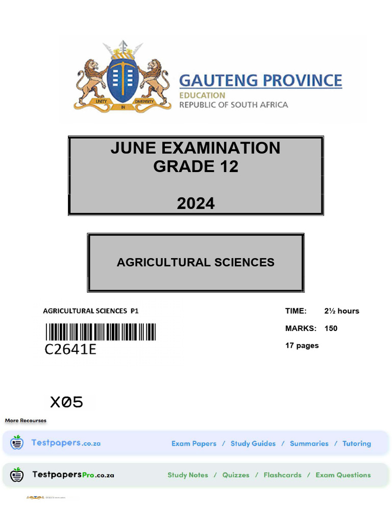 Grade 12 Agricultural Sciences Exam 2024 | PDF | Avian Influenza ...