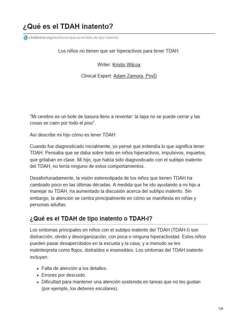 Qué Es El TDAH Inatento | PDF | Desorden hiperactivo y deficit de ...