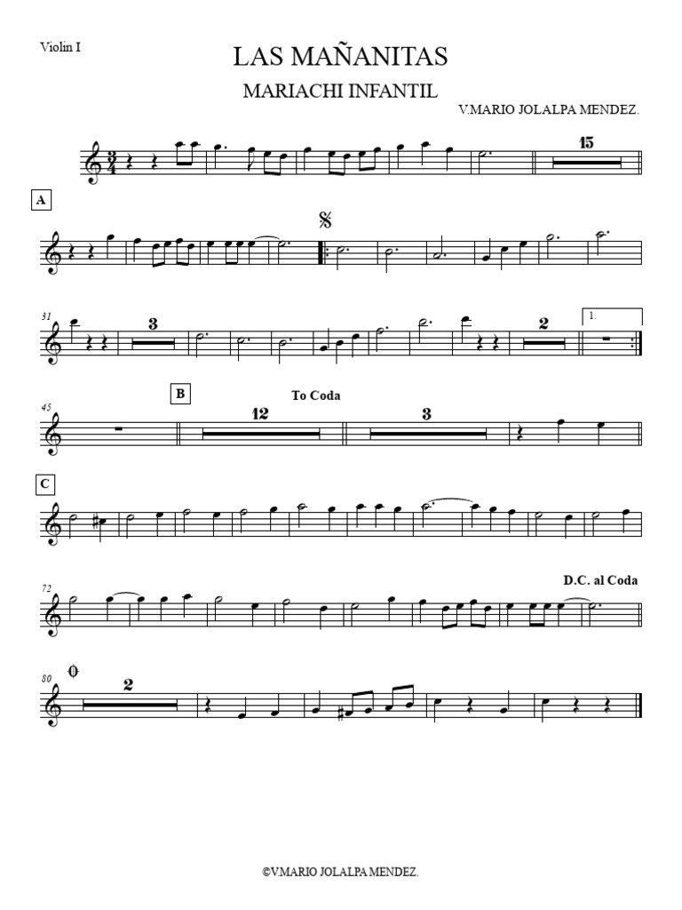 Partition de "Las Mañanitas" pour violon | PDF