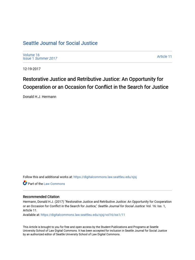 Restorative Justice and Retributive Justice An Opportunity For C | PDF ...