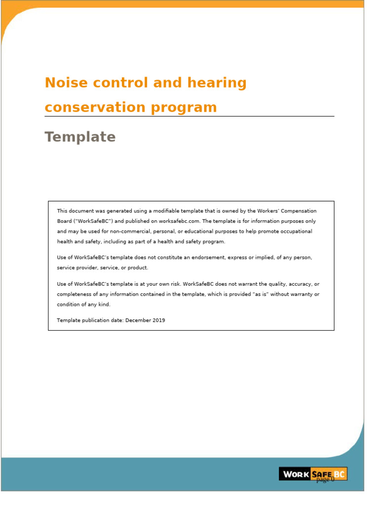 Noise Control Hearing Conservation Program Template Doc En Pdf