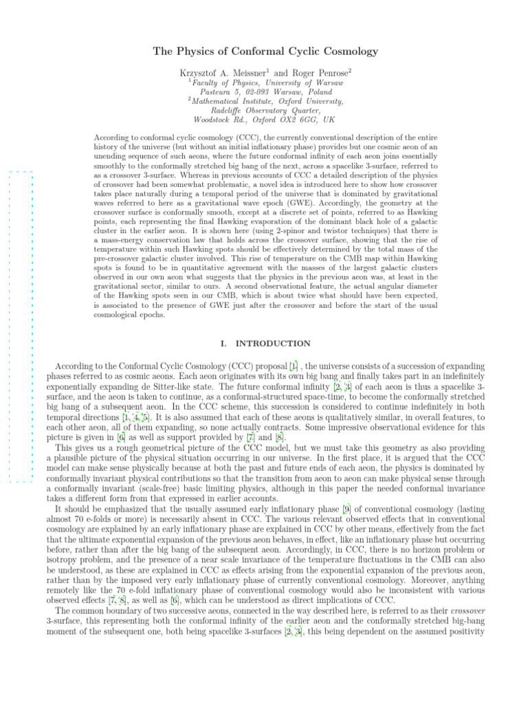 Physics of Conformal Cyclic Cosmology | PDF | Wave Function | Big Bang