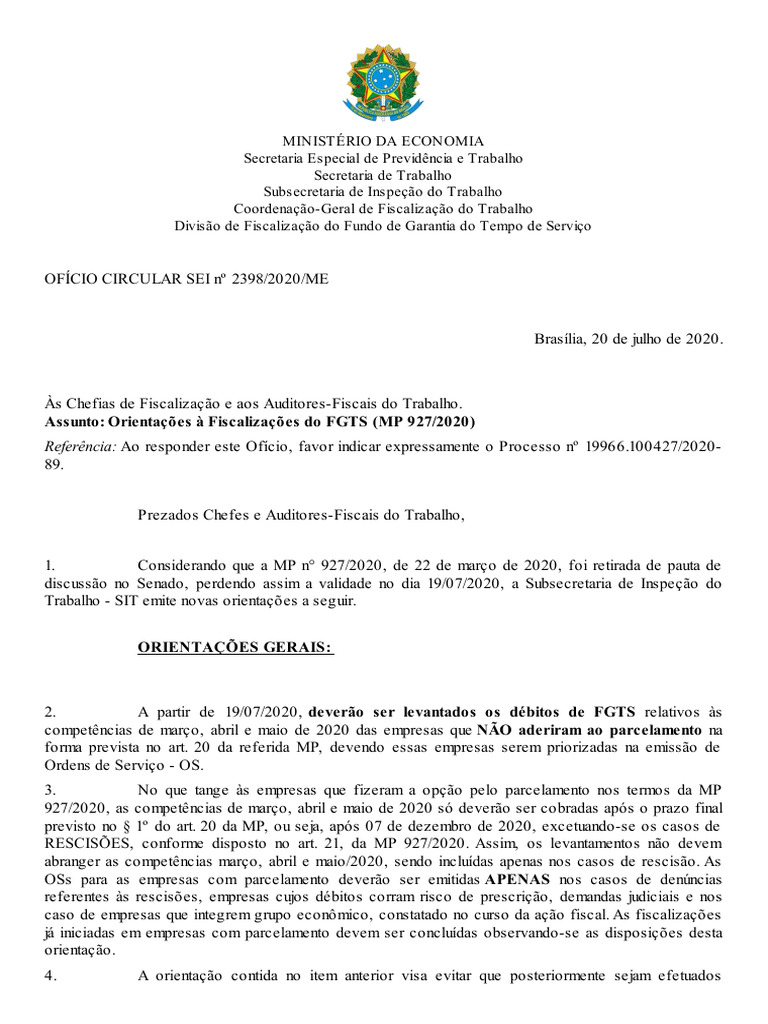 Ofício Circular Sei #2398-2020-Me | PDF