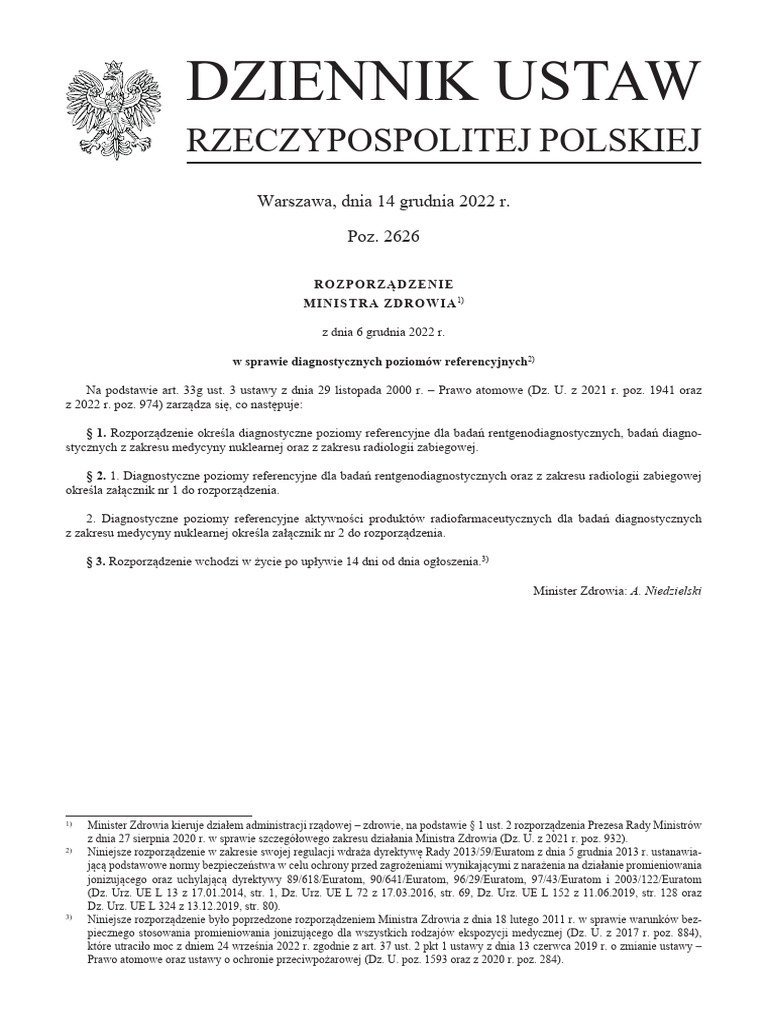 Rozp - Min.Zdr. 06.12.2022 Diagnostyczne Poziomy Referencyjne | PDF