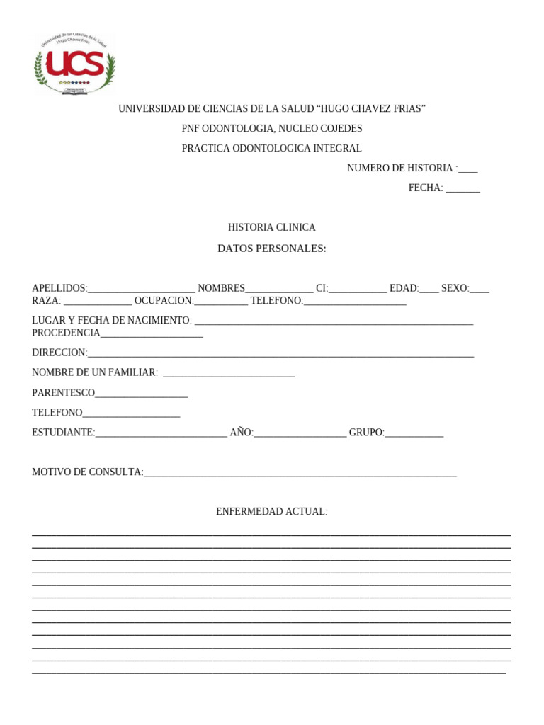 Historia Clinica Ucs Definitia | PDF | Odontología | Higiene oral