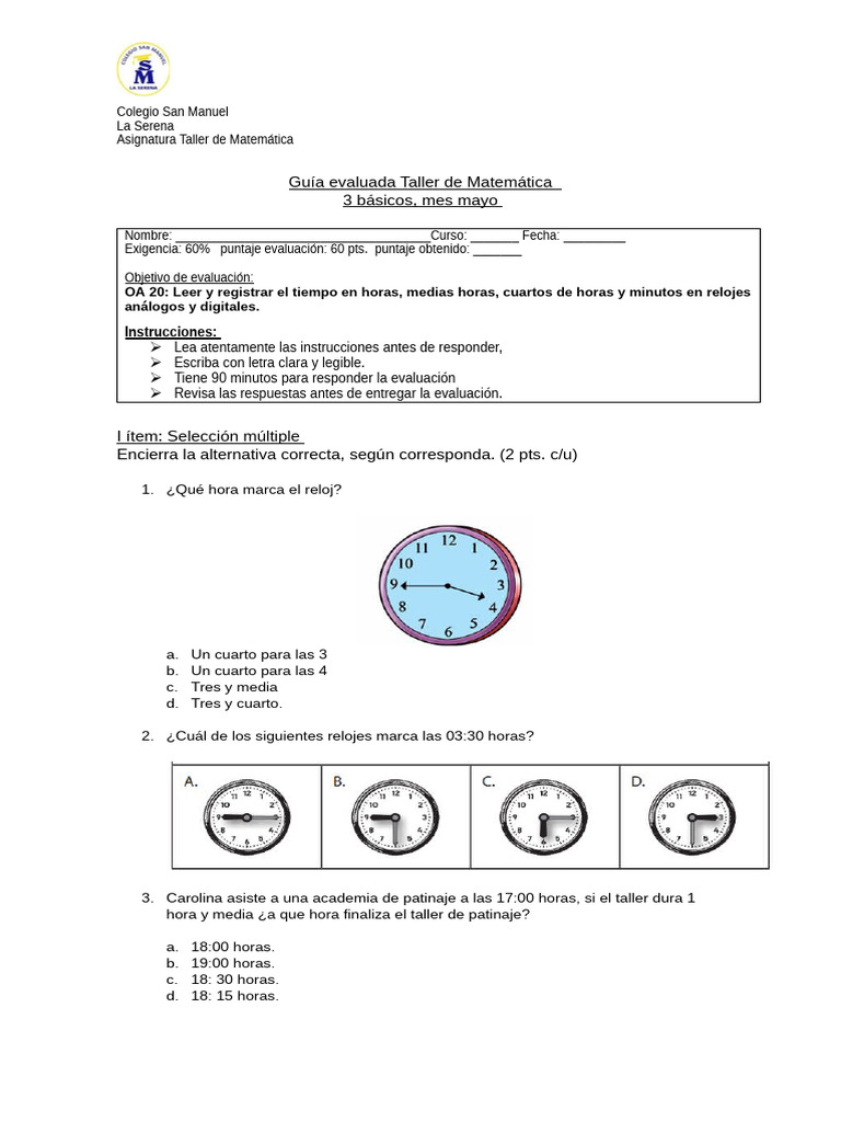 Guía Evaluada Taller de Matemática MAYO | PDF