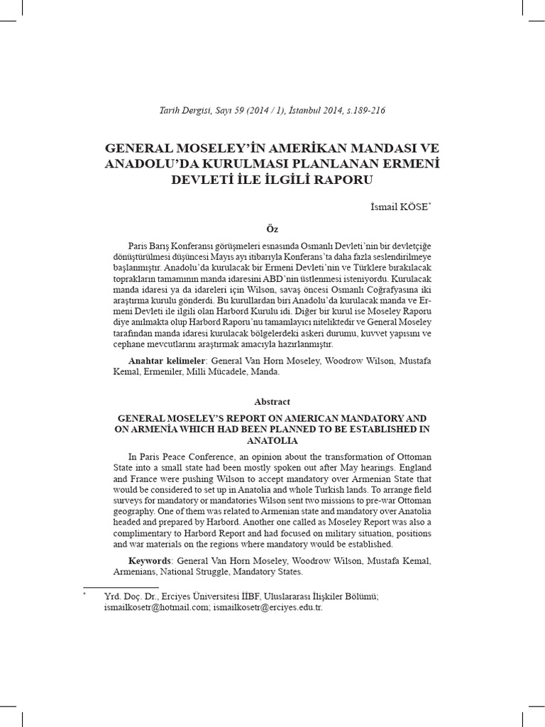 Köse - GENERAL MOSELEY'İN AMERİKAN MANDASI VE ANADOLU'DA | PDF