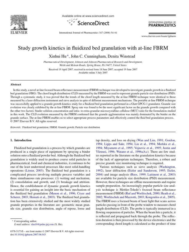 Study Growth Kinetics in Fluidized Bed Granulation With At-Line FBRM ...
